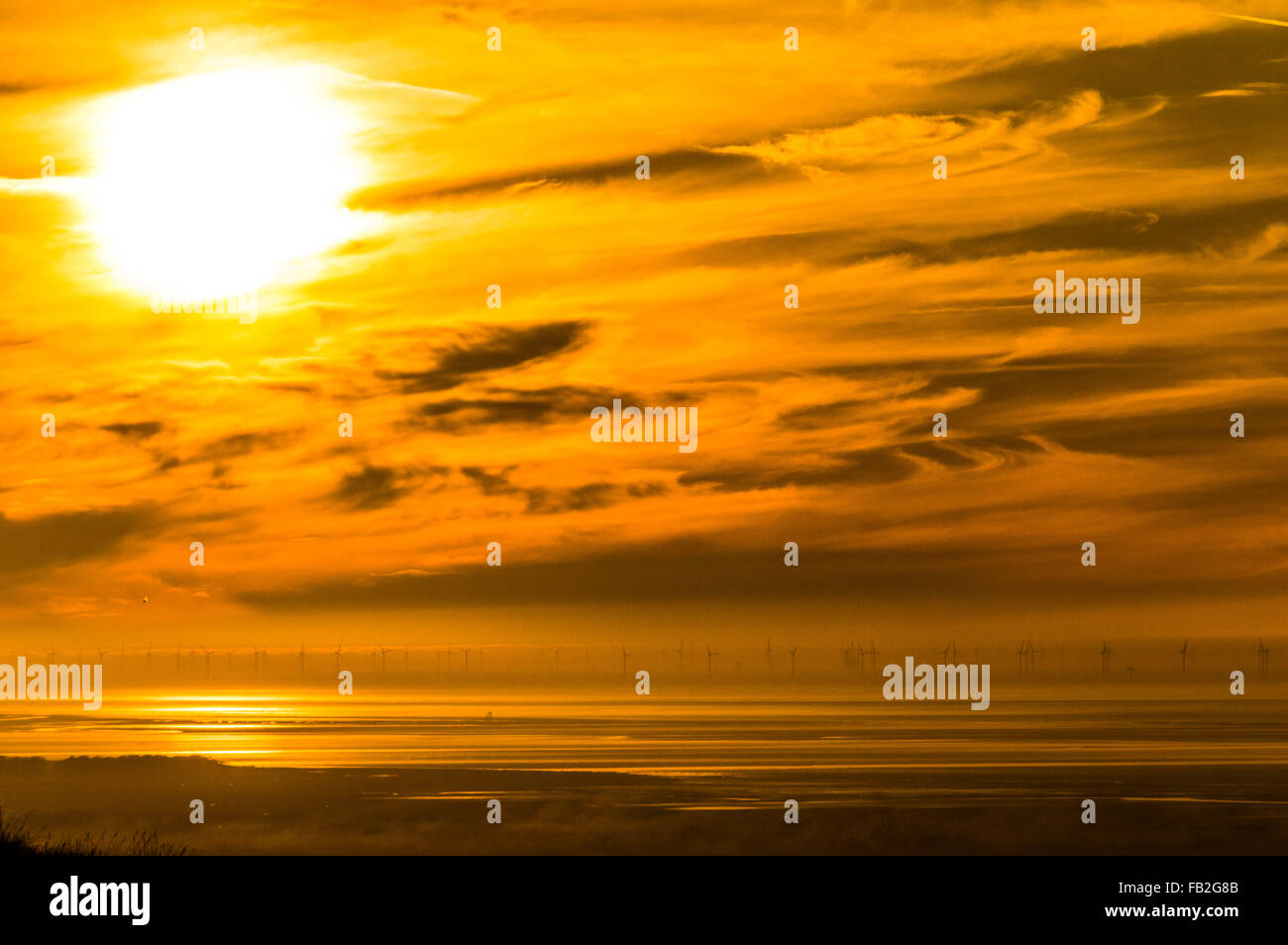 Sunset over The Irish Sea and Morcambe Bay Stock Photo - Alamy