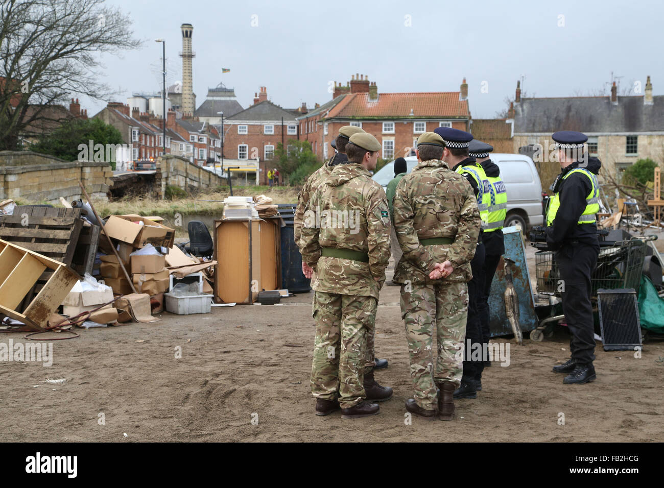The army are on hand at the damaged bridge in Tadcaster, North ...