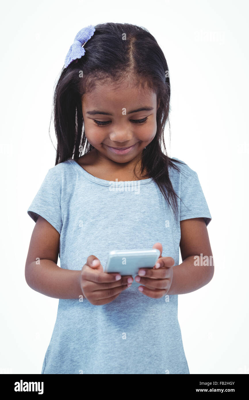 Girl holding smartphone white screen hi-res stock photography and ...