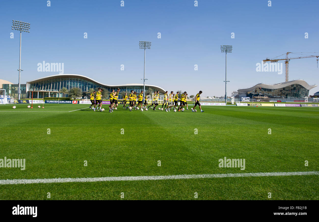 Dubai, UAE. 8th Jan, 2016. Players of Bundesliga soccer club Borussia ...