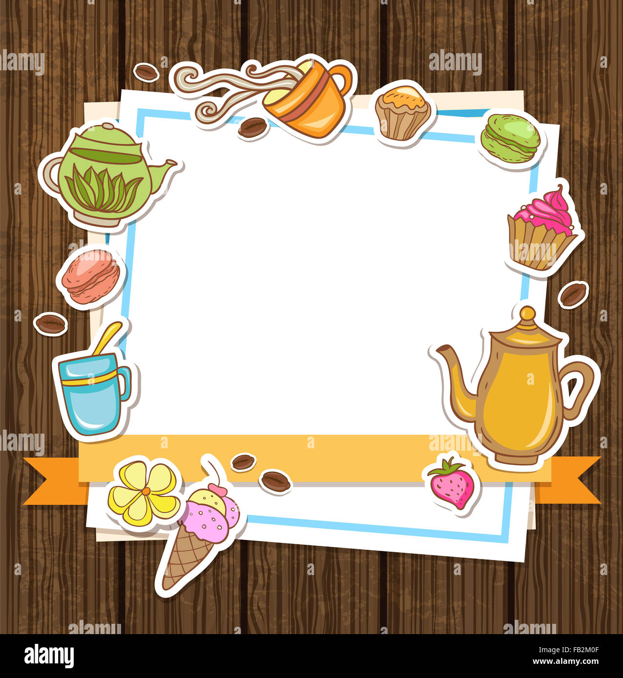 Background with tea, coffee and sweets Stock Photo - Alamy