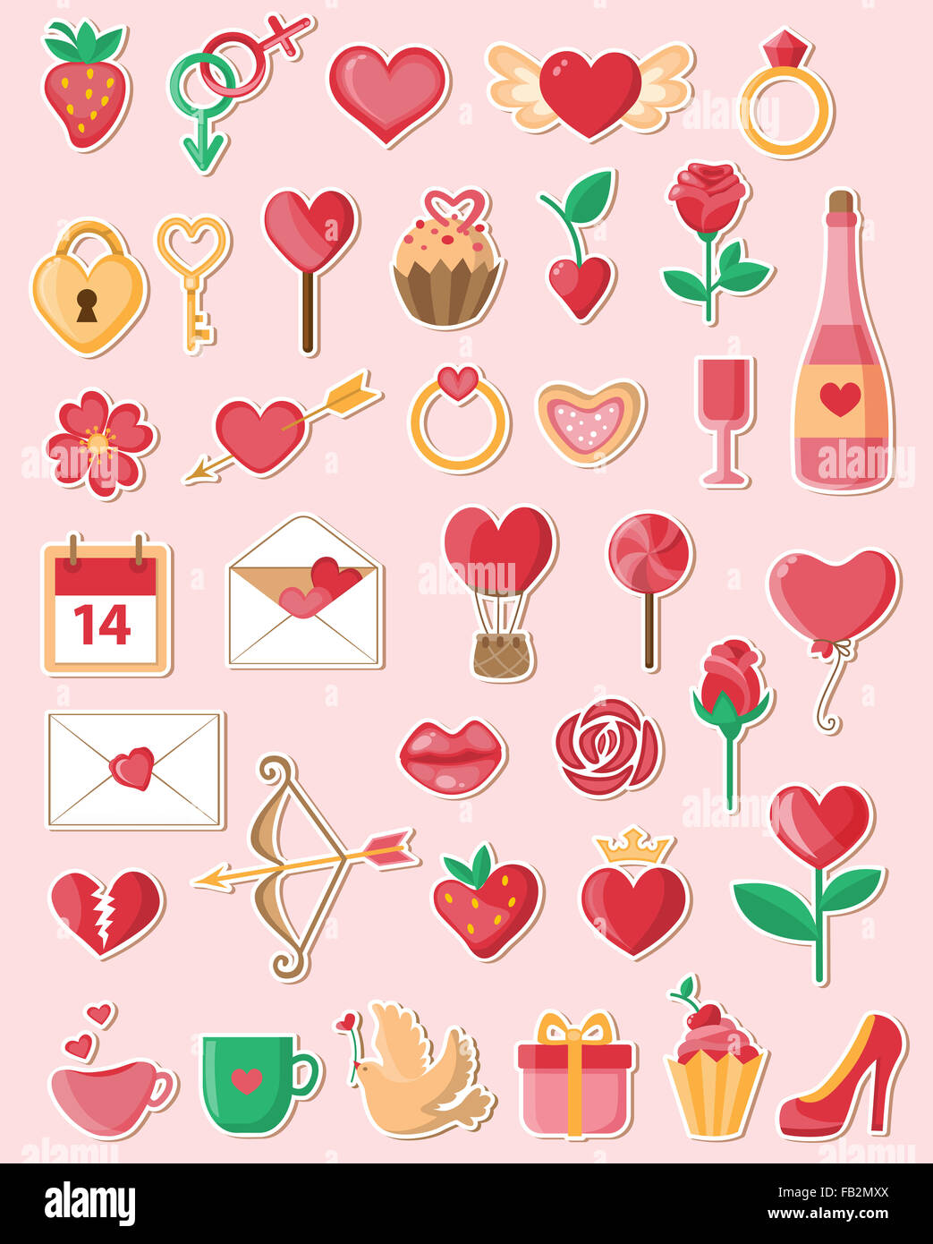 Set of Valentine icons in a flat style Stock Photo - Alamy