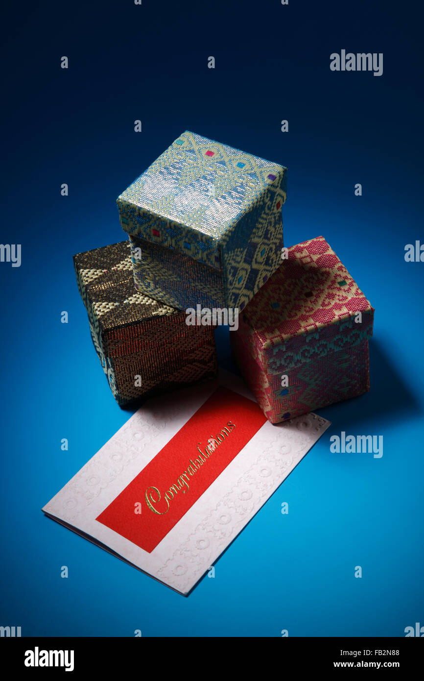 three design of gift box with card Stock Photo - Alamy