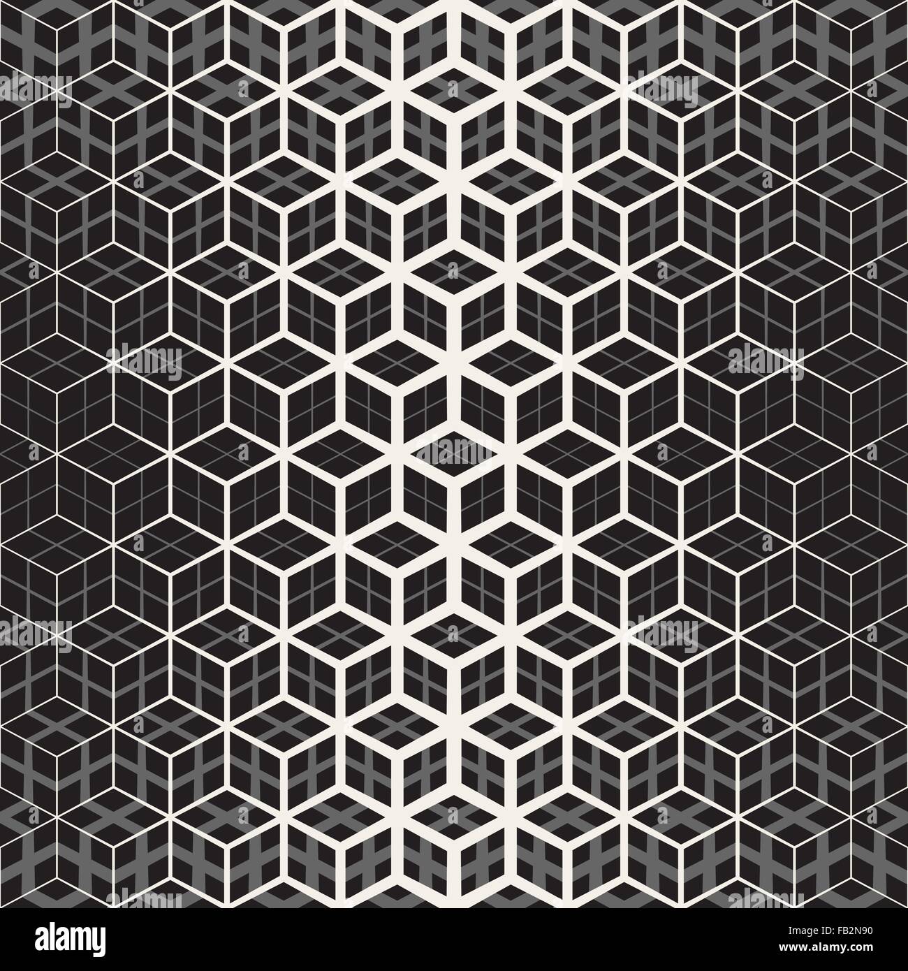 Vector Seamless Black And White Star Cube Geometric Grid Halftone Line ...
