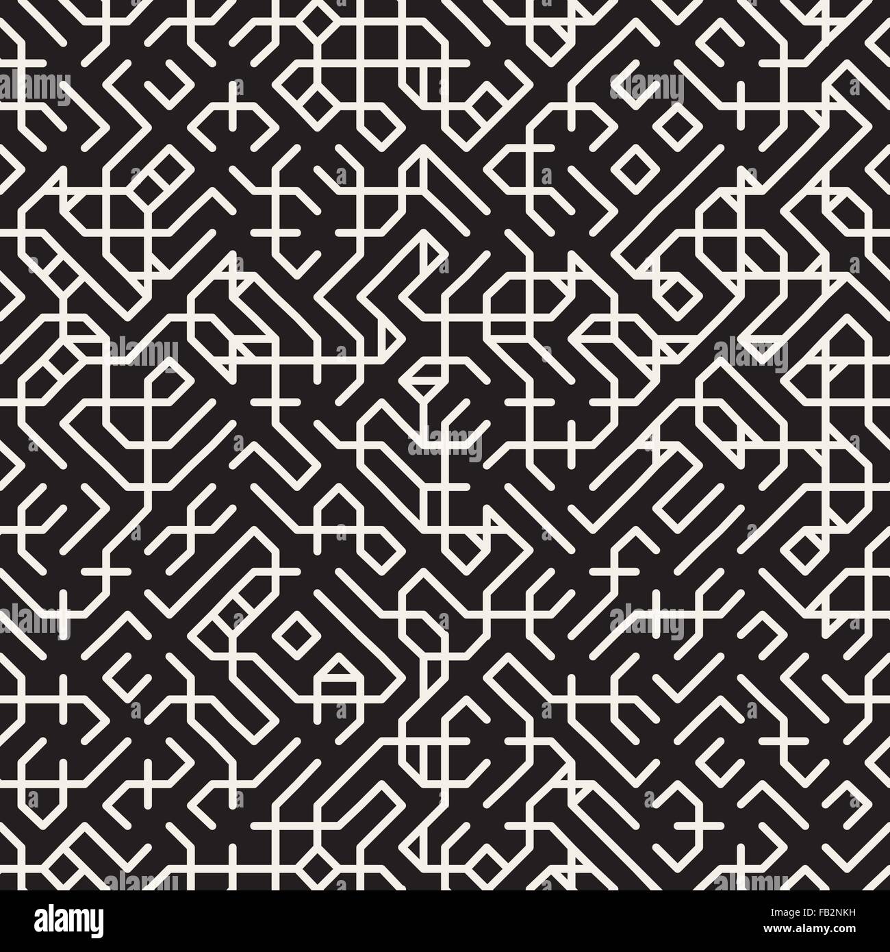 Vector Seamless Black And White Irregular Grid Circuit Line Geometric ...