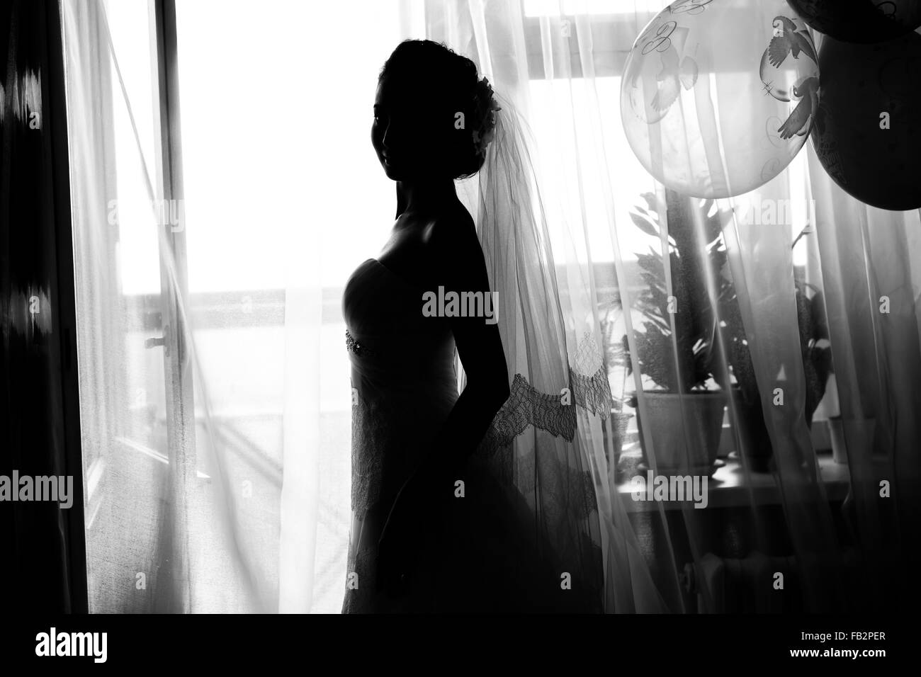 Silhouette of bride Stock Photo - Alamy