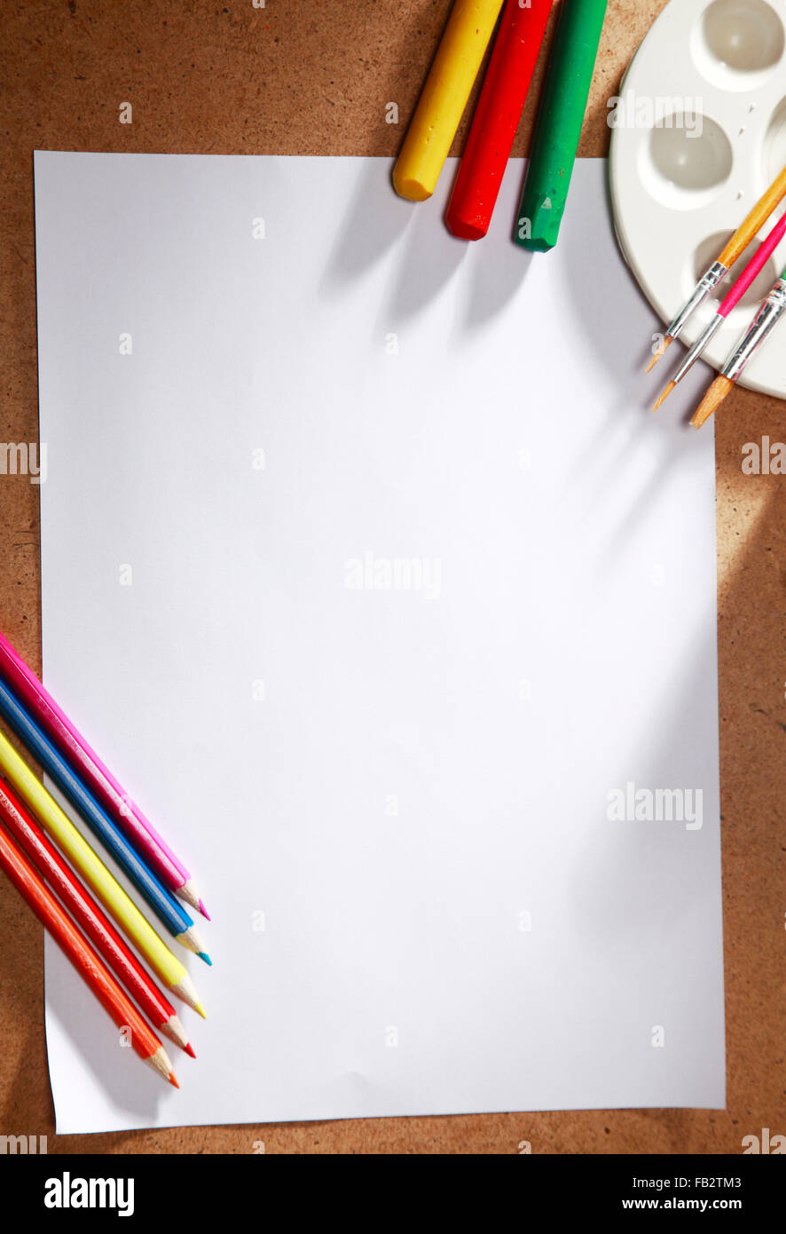 art material around a blank art paper Stock Photo - Alamy