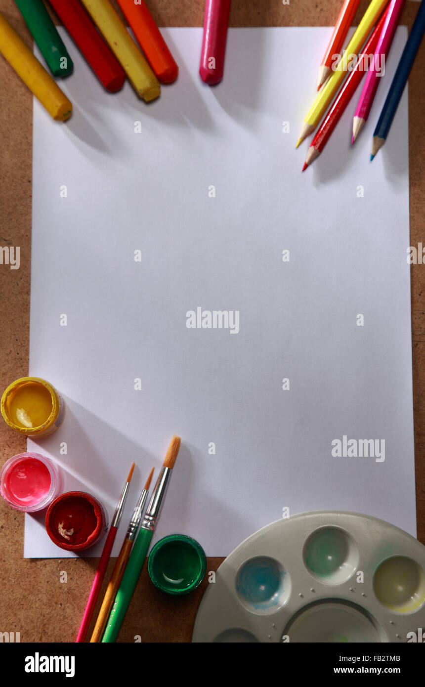 art material around a blank art paper Stock Photo - Alamy