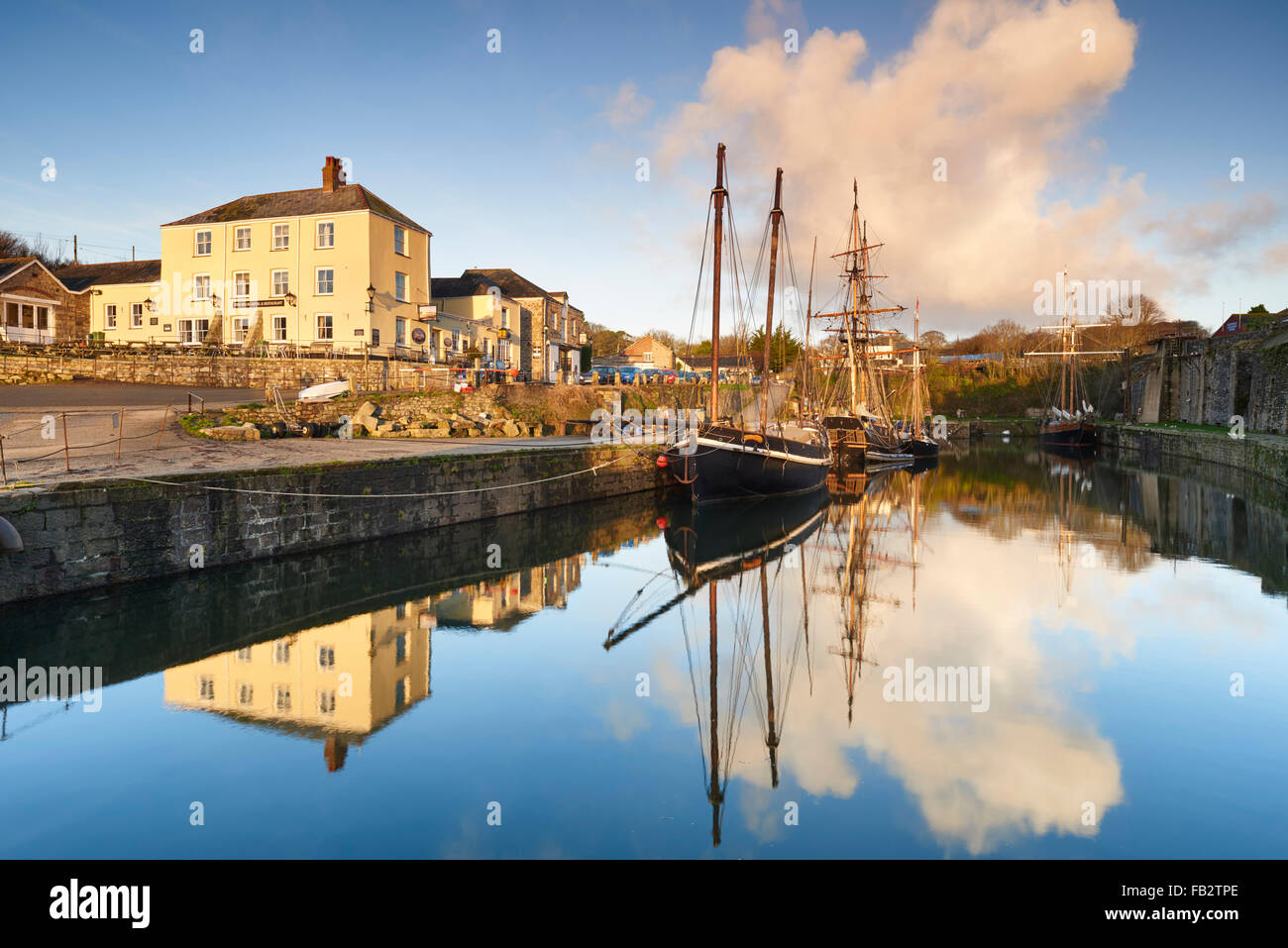 The waterfront at the historic port of Charlestown Cornwall Stock Photo ...