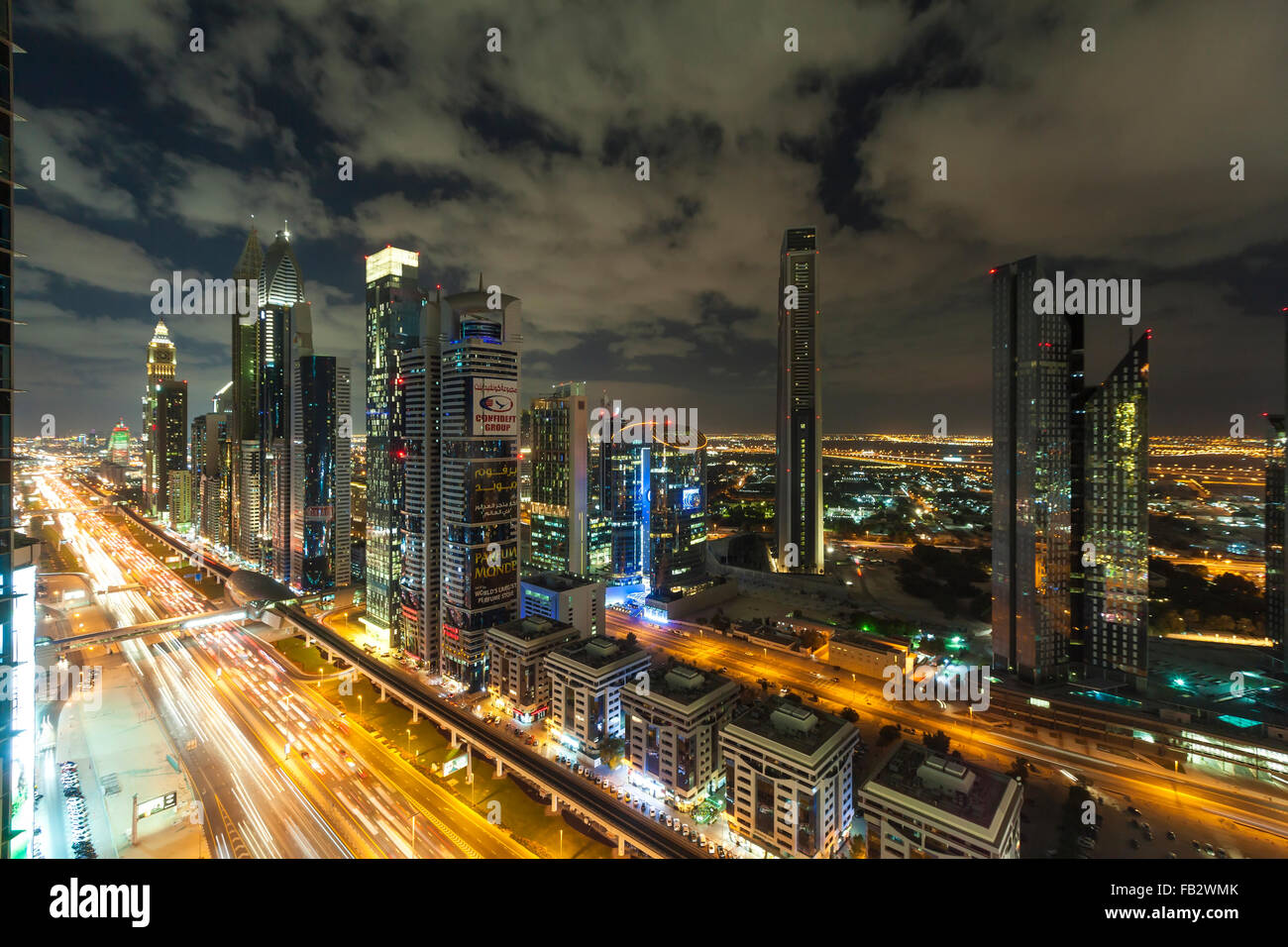 United Arab Emirates, Dubai, Sheikh Zayed Rd, traffic and new high rise ...