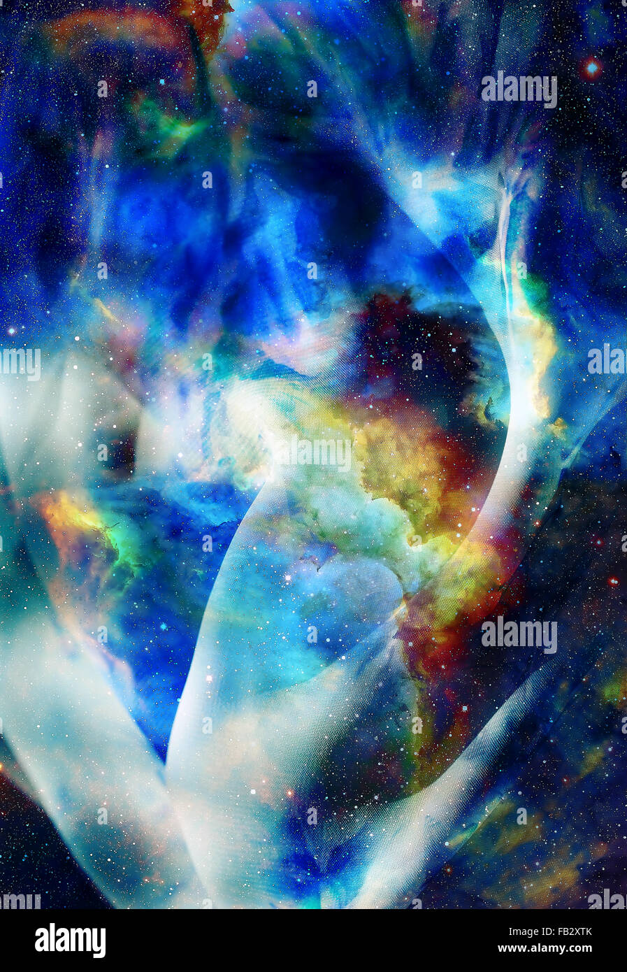 Nebula, Cosmic space and stars and textile structure, blue cosmic ...