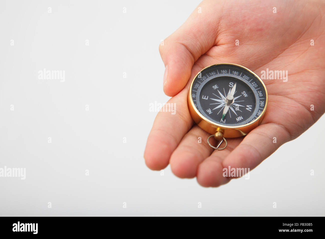hand show a compass on the plain background Stock Photo - Alamy