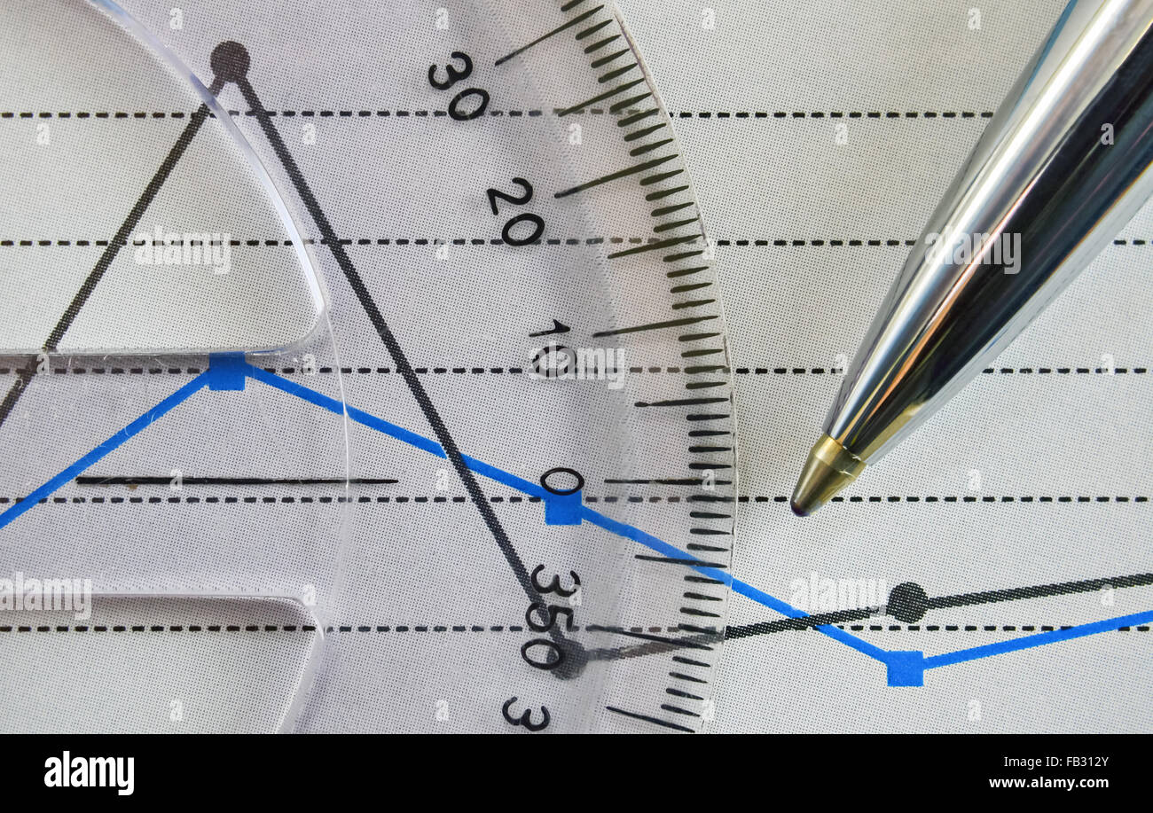 Accurate evaluation of the data with protractor and line graph Stock ...