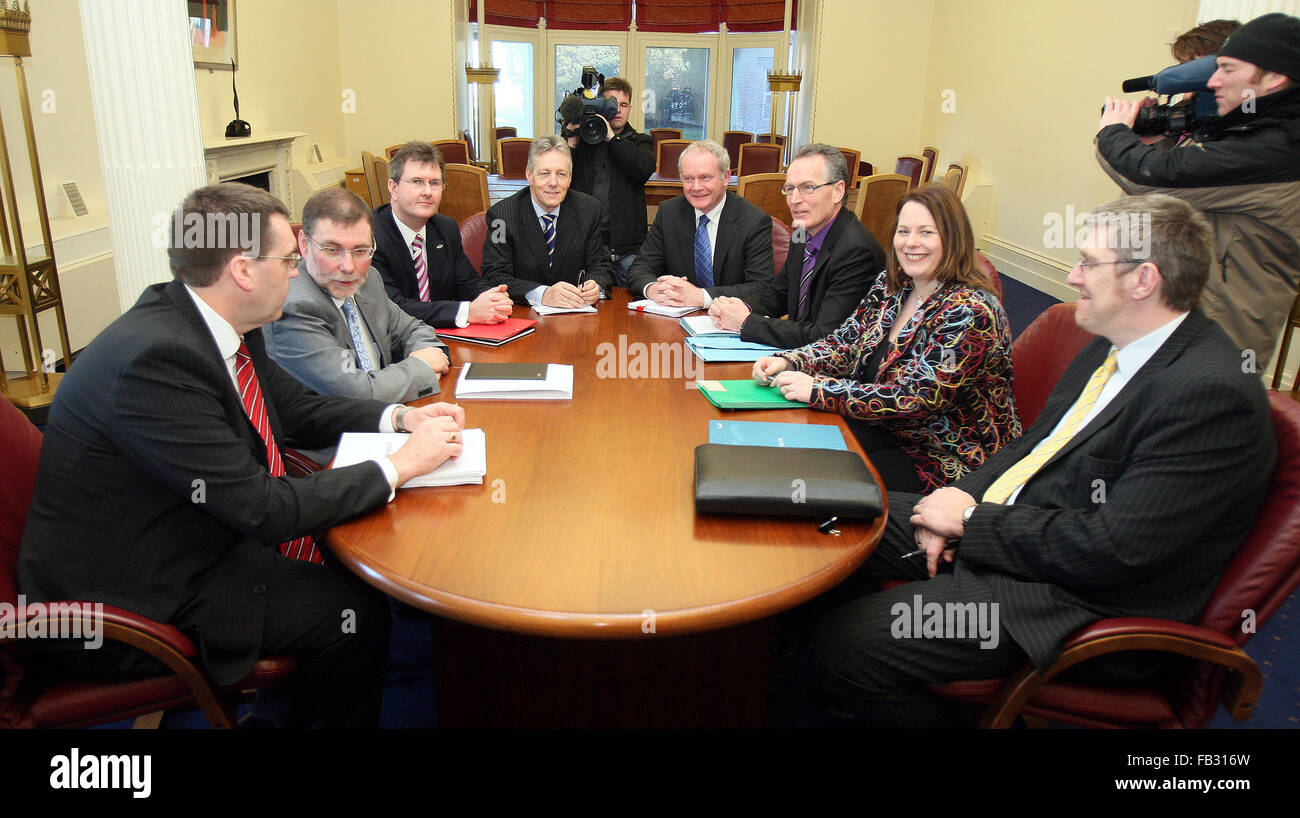 Six assembly members - three from the DUP and three from Sinn Fein meet ...