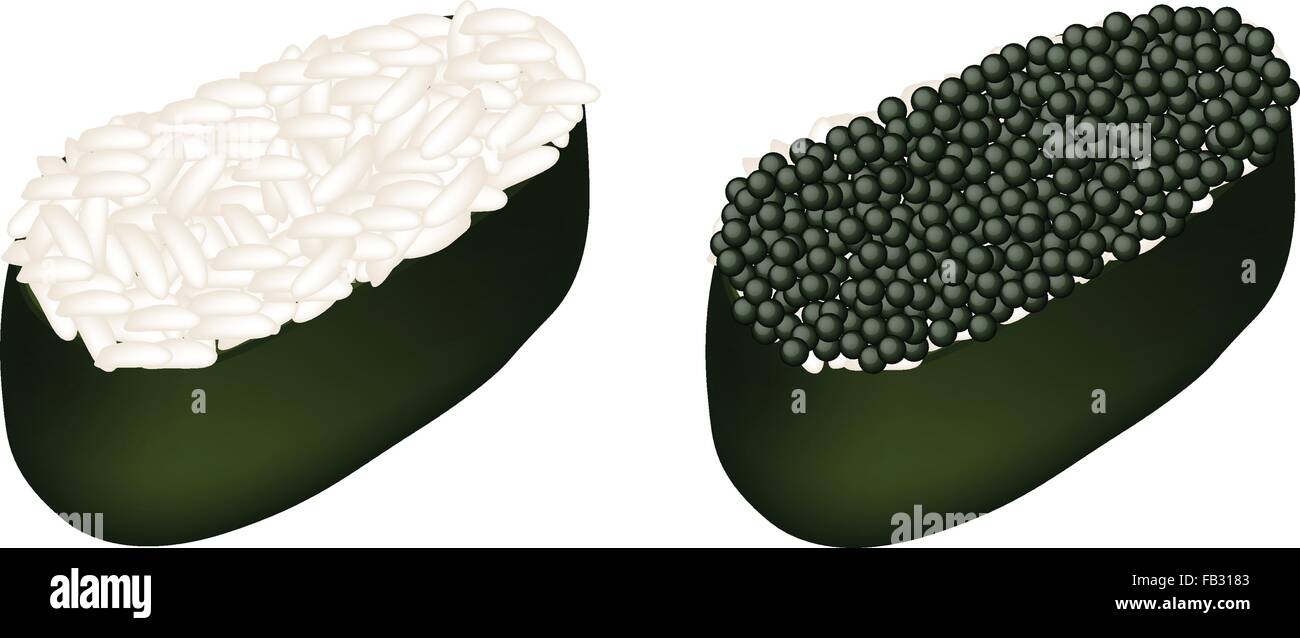 Japanese Cuisine, Illustration of Rice Maki and Black Ebiko Sushi ...