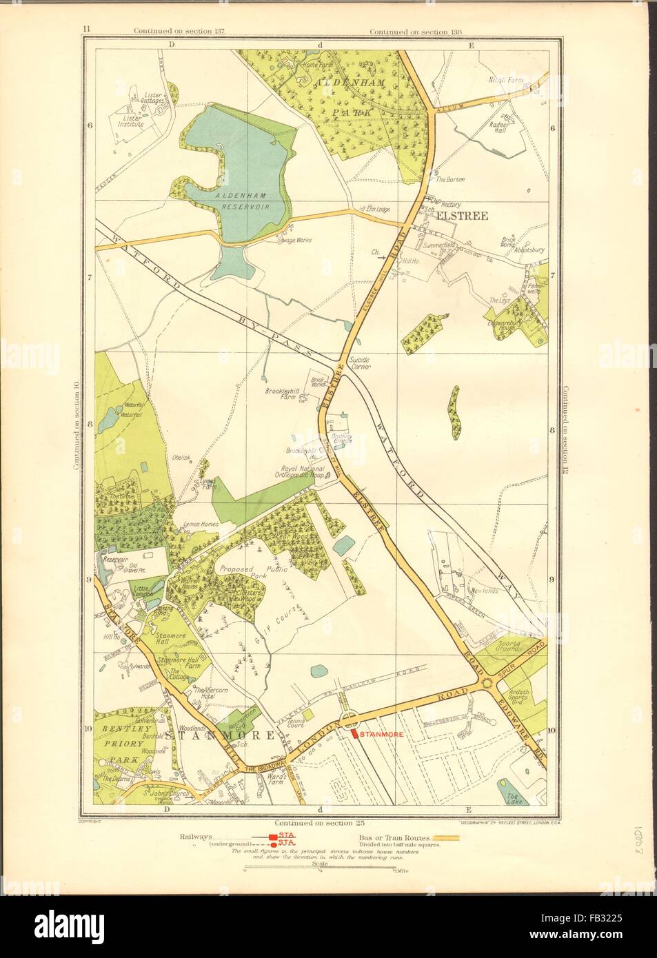 HERTS: Elstree, Stanmore, Edgware, Aldenham Park, Canons Park, 1937 old ...