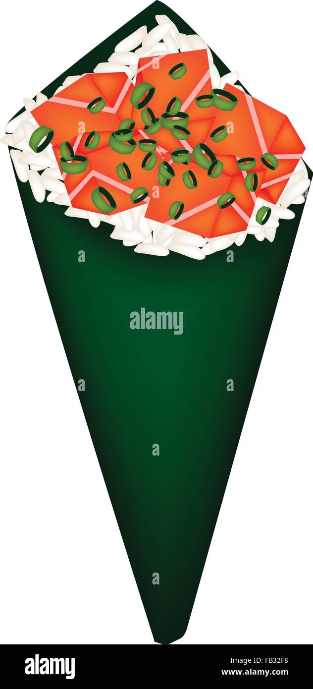 Japanese Cuisine, Illustration of Delicious Temaki Salmon, Salmon Cone ...