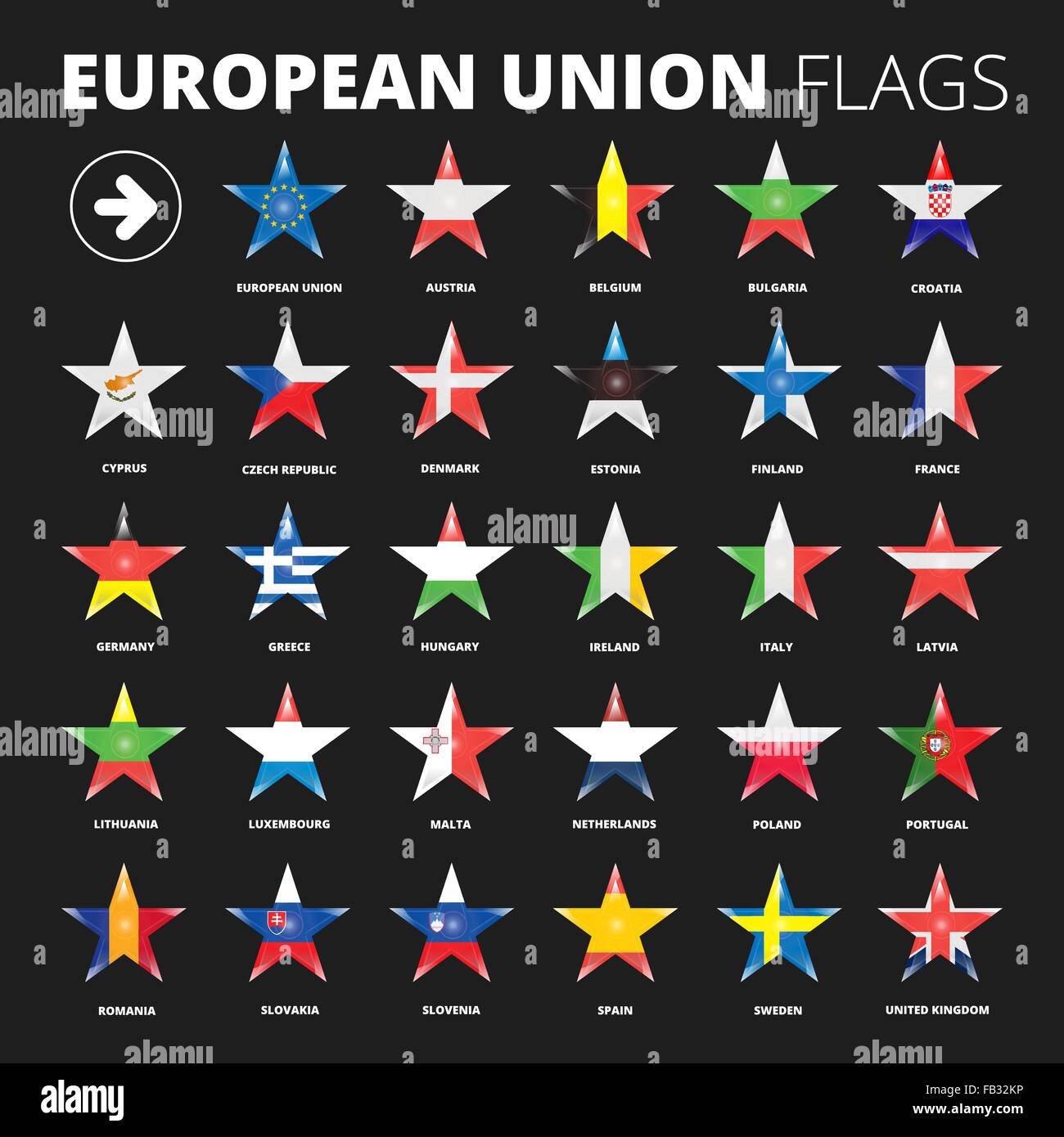 European Union flags set for using with dark backgrounds Stock Vector ...