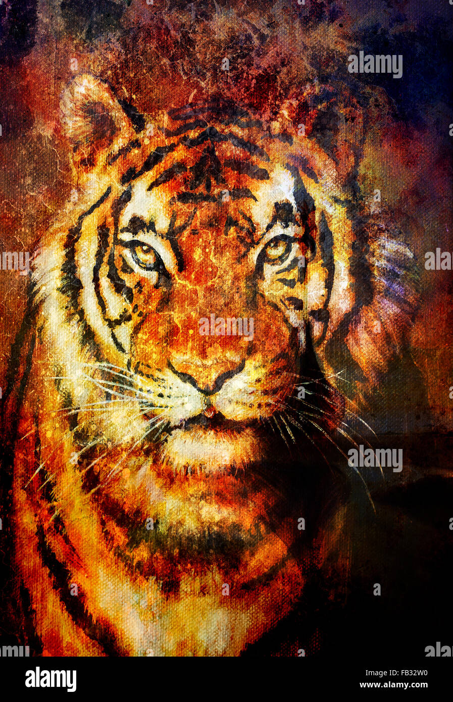 tiger collage on color abstract background, rust structure, wildlife ...