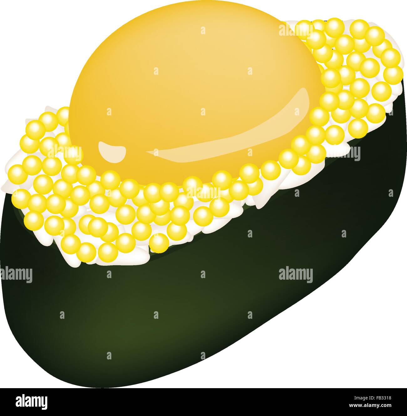 Japanese Cuisine, Illustration of Yellow Tobiko Roe with Uzura or Raw ...