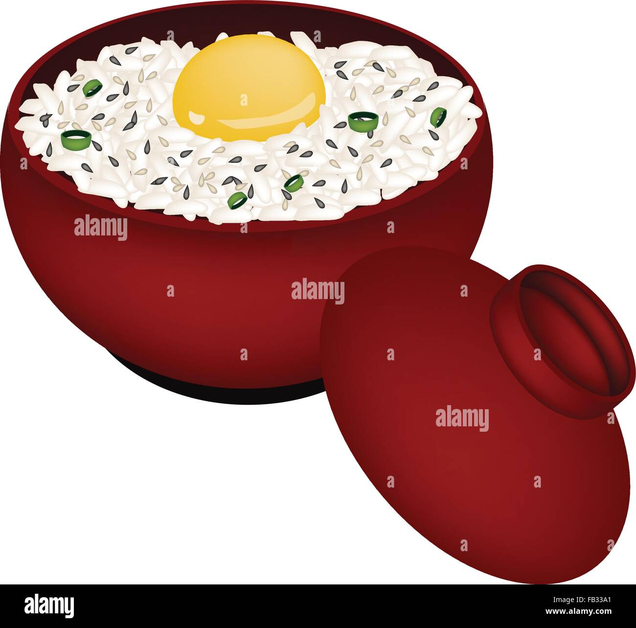 Japanese Cuisine, Illustration of White Steamed Rice with Raw Egg ...