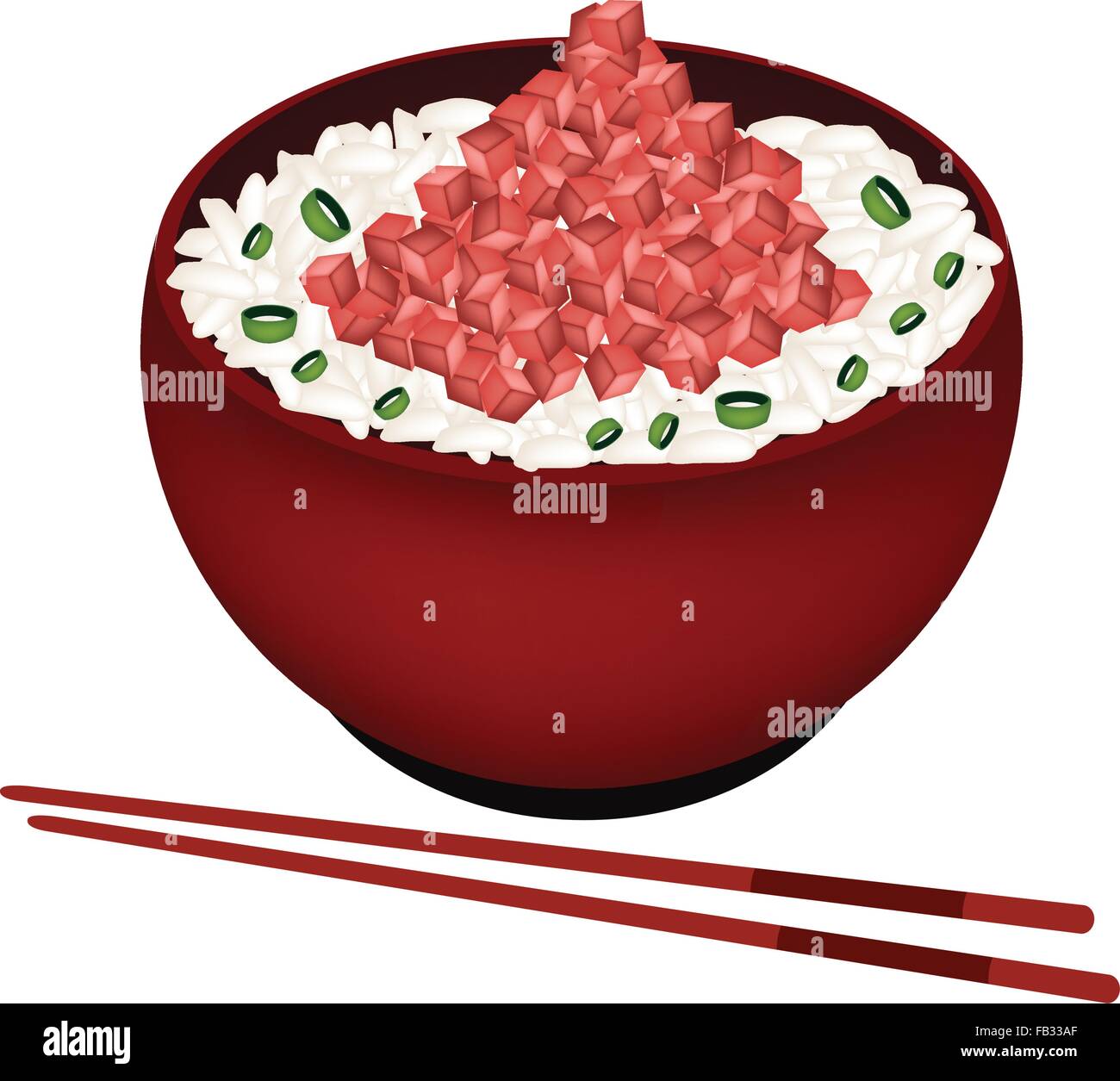 Japanese Cuisine, Illustration of White Steamed Rice Topping with ...