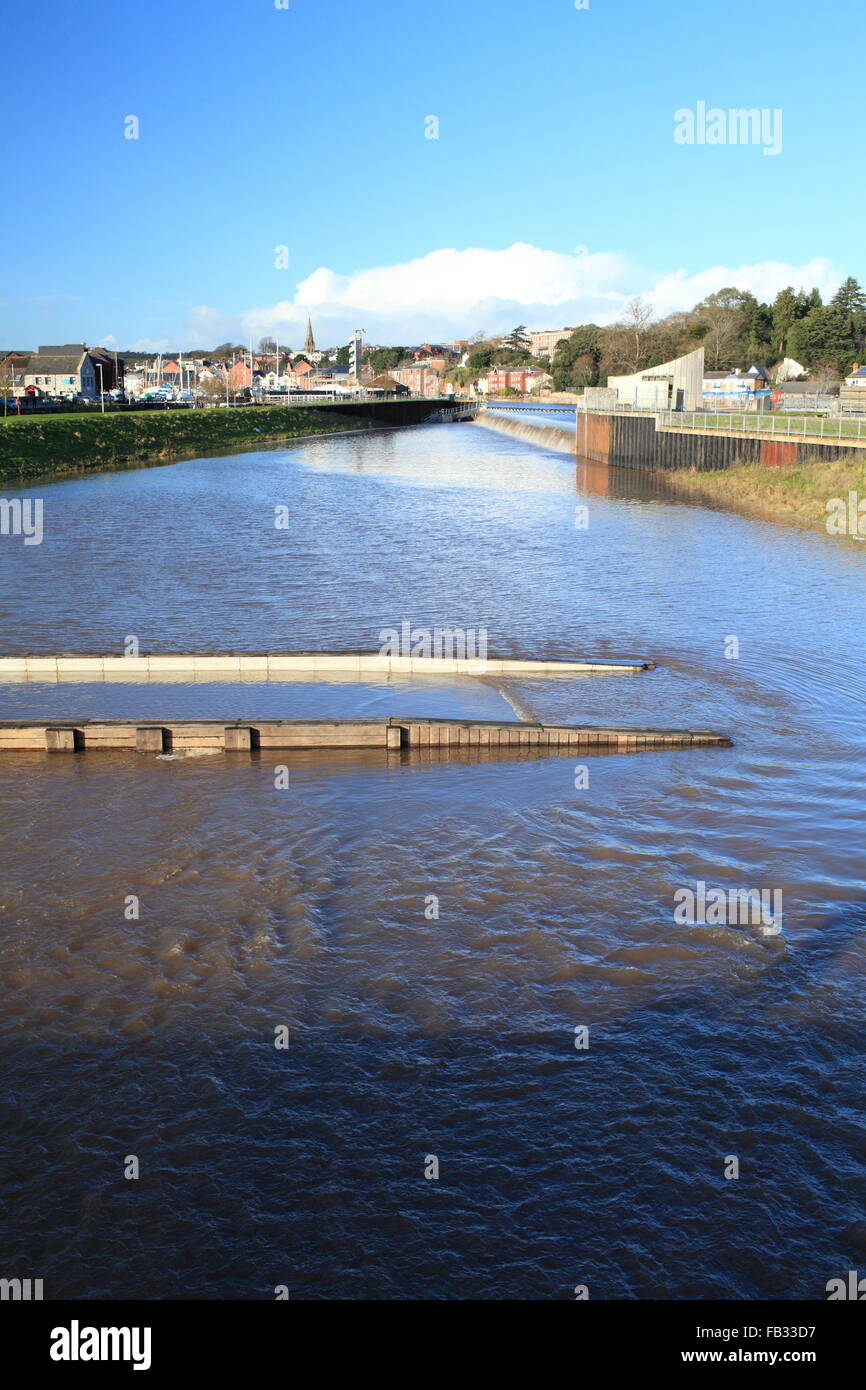 Exeter flood relief channel in operation after recent heavy rain, Devon ...