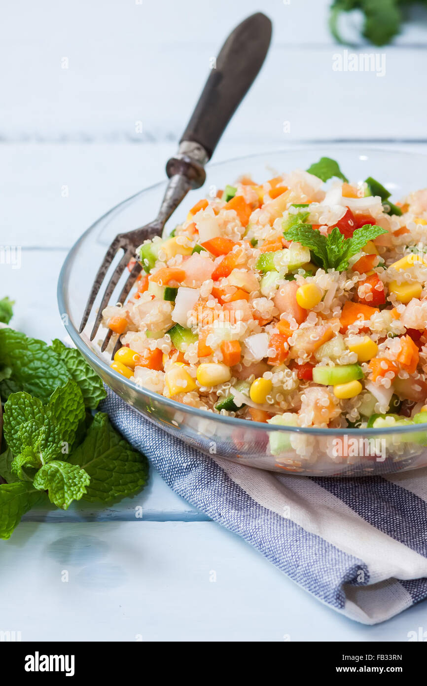 fresh quinoa salad taboule style with vegetables on bowl Stock Photo ...