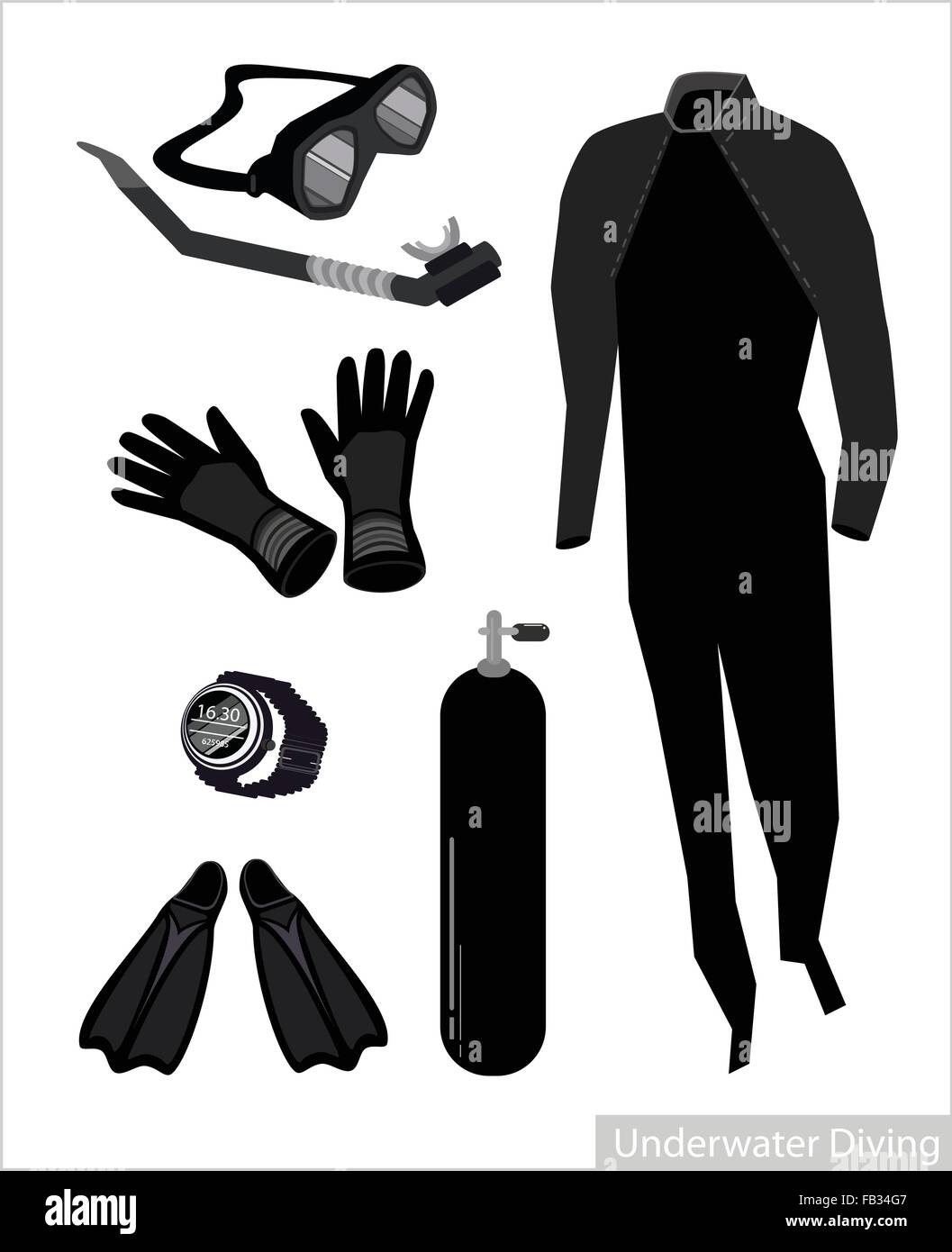Illustration Collection of Underwater Diving Equipment or Scuba Diving ...