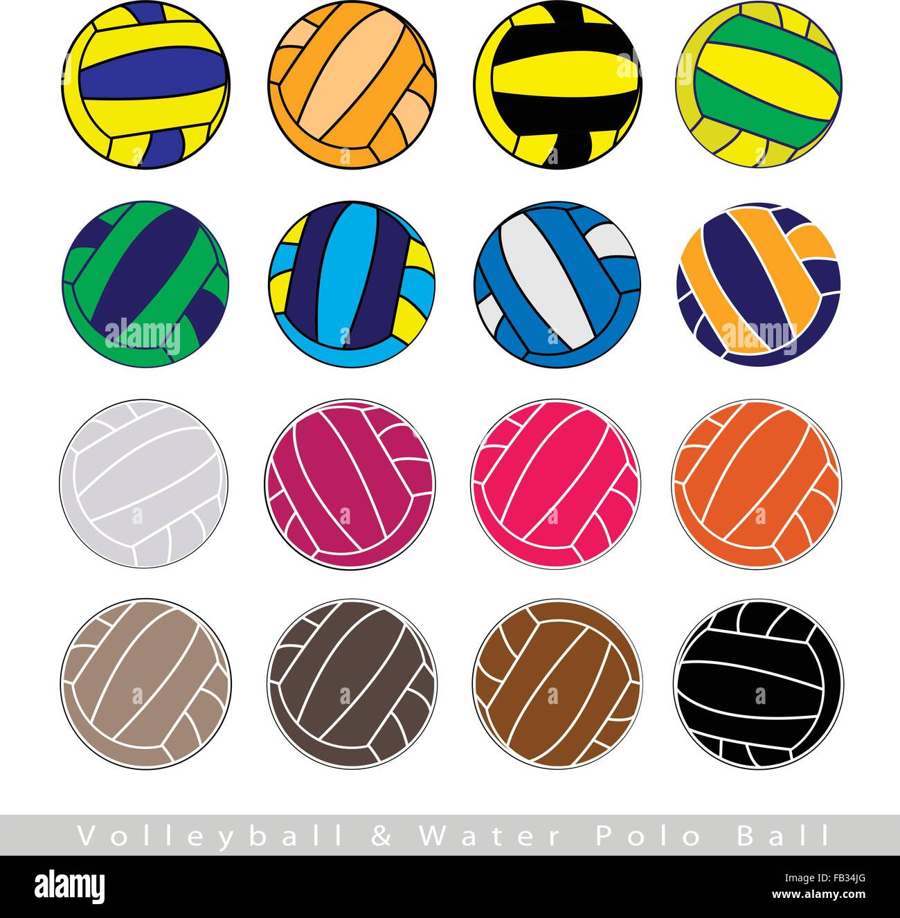 Illustration Set of Multi-colored 16 Volleyballs or Water Polo Balls ...