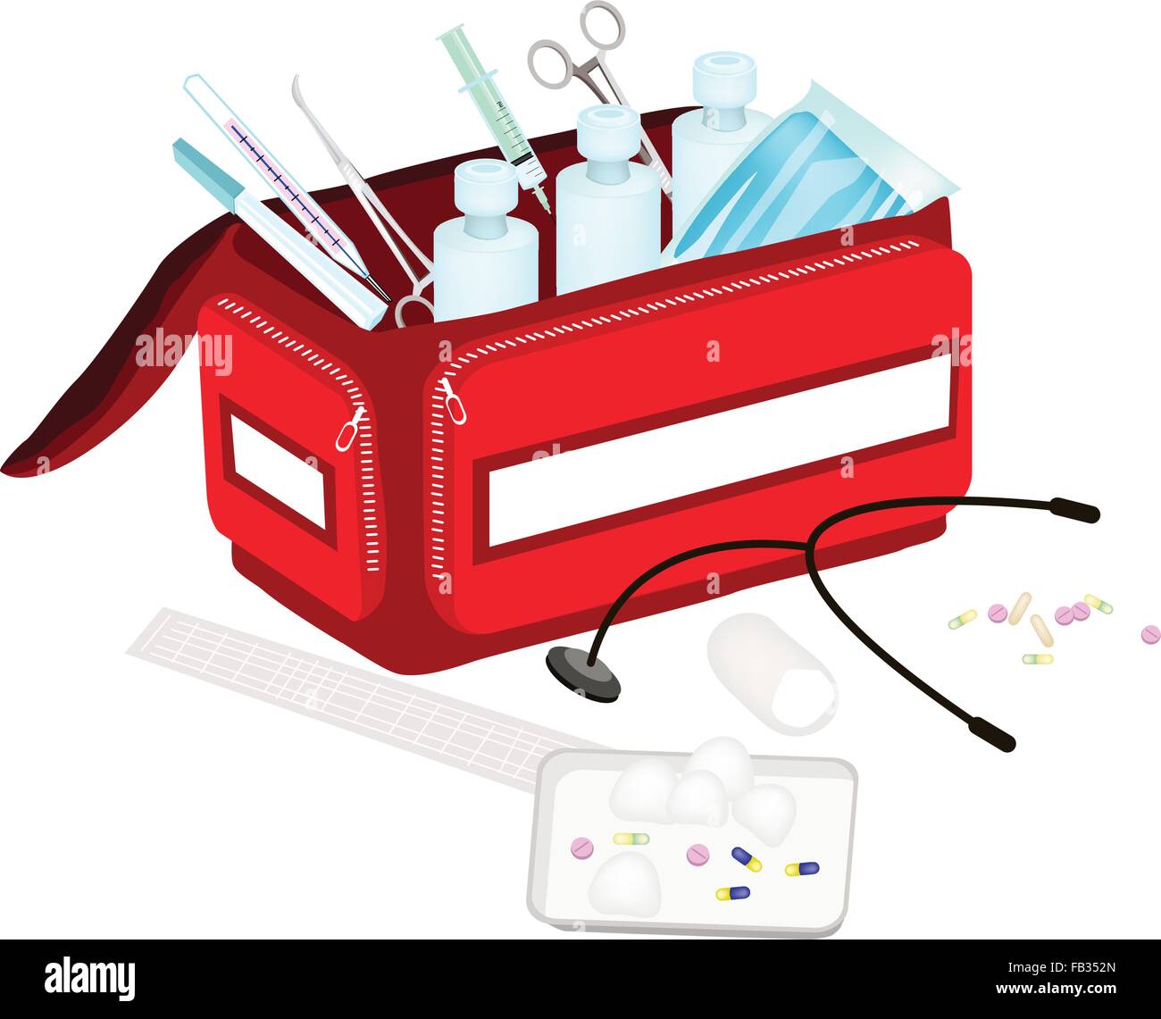 Medical Concept, Illustration of Open First Aid Box Filled with Medical ...