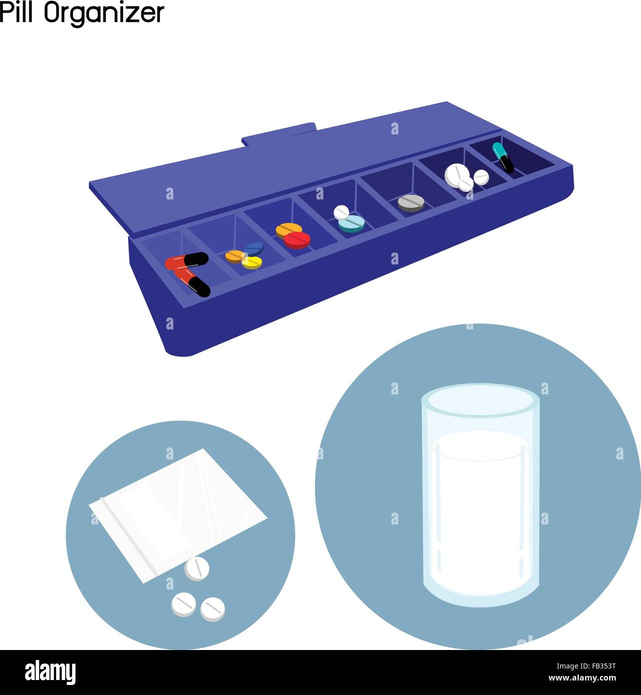 Medical Concept, Illustration of Pharmacy Bag with Pill Organizer, Pill ...