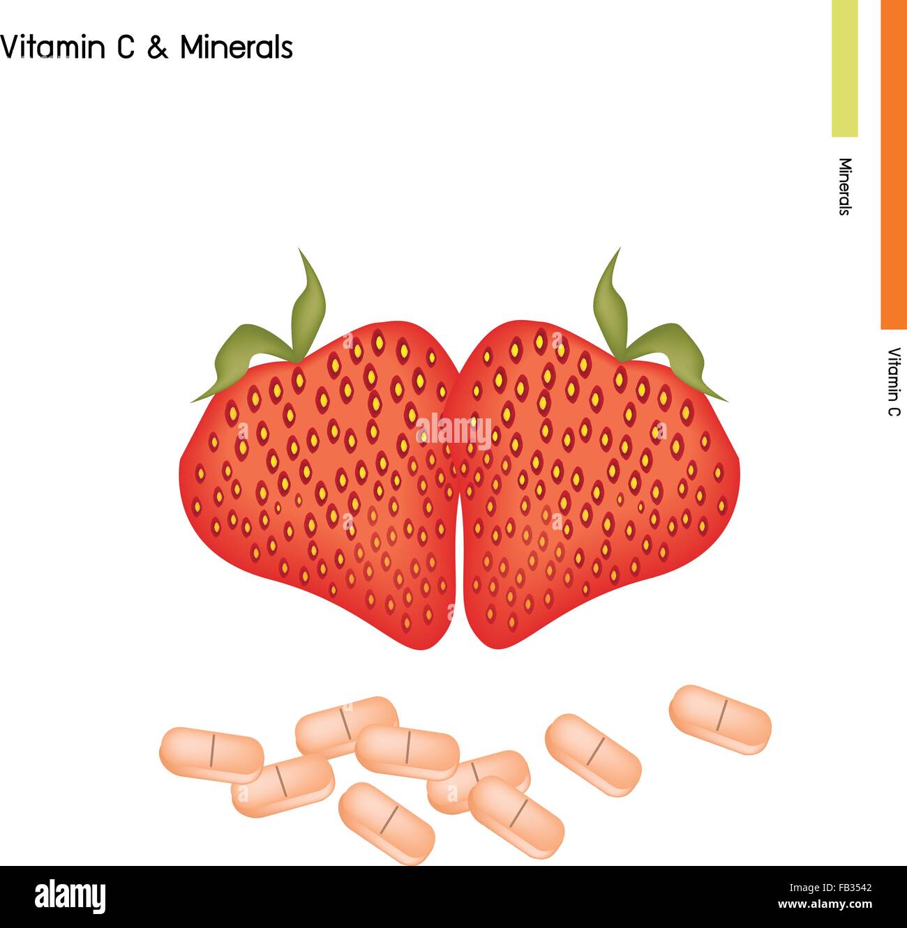 Healthcare Concept, Illustration of Strawberries with Vitamin C Tablet ...