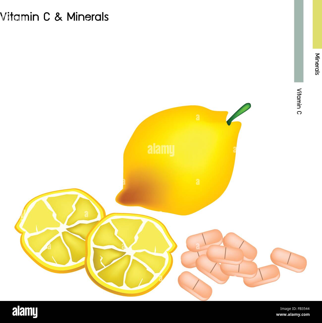Healthcare Concept, Illustration of Lemon with Vitamin C Tablet ...