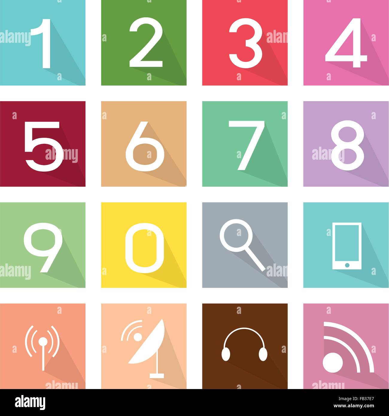 Illustration Collection of 16 Telecommunication and Numeric Flat Icons ...