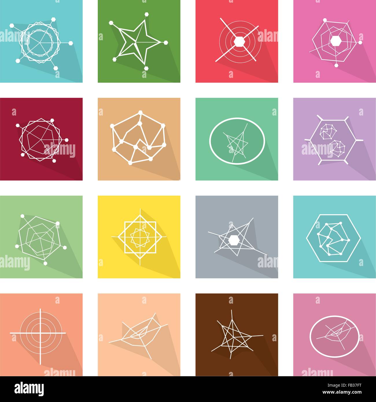 Flat Icons, Illustration Set of 16 Geometry Graph, Spider Connection ...