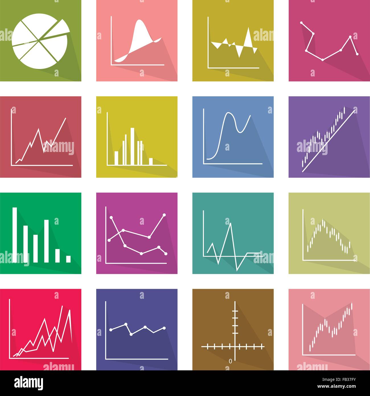 Flat Icons, Illustration Set of 16 Business Graph and Chart Icon Labels ...