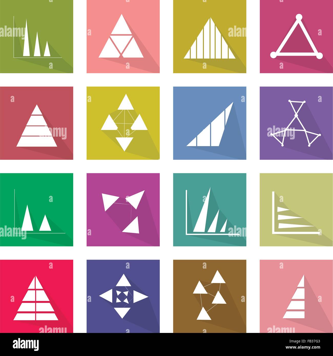 Flat Icons, Illustration Set of 16 Business Graph and Chart Icon Labels ...