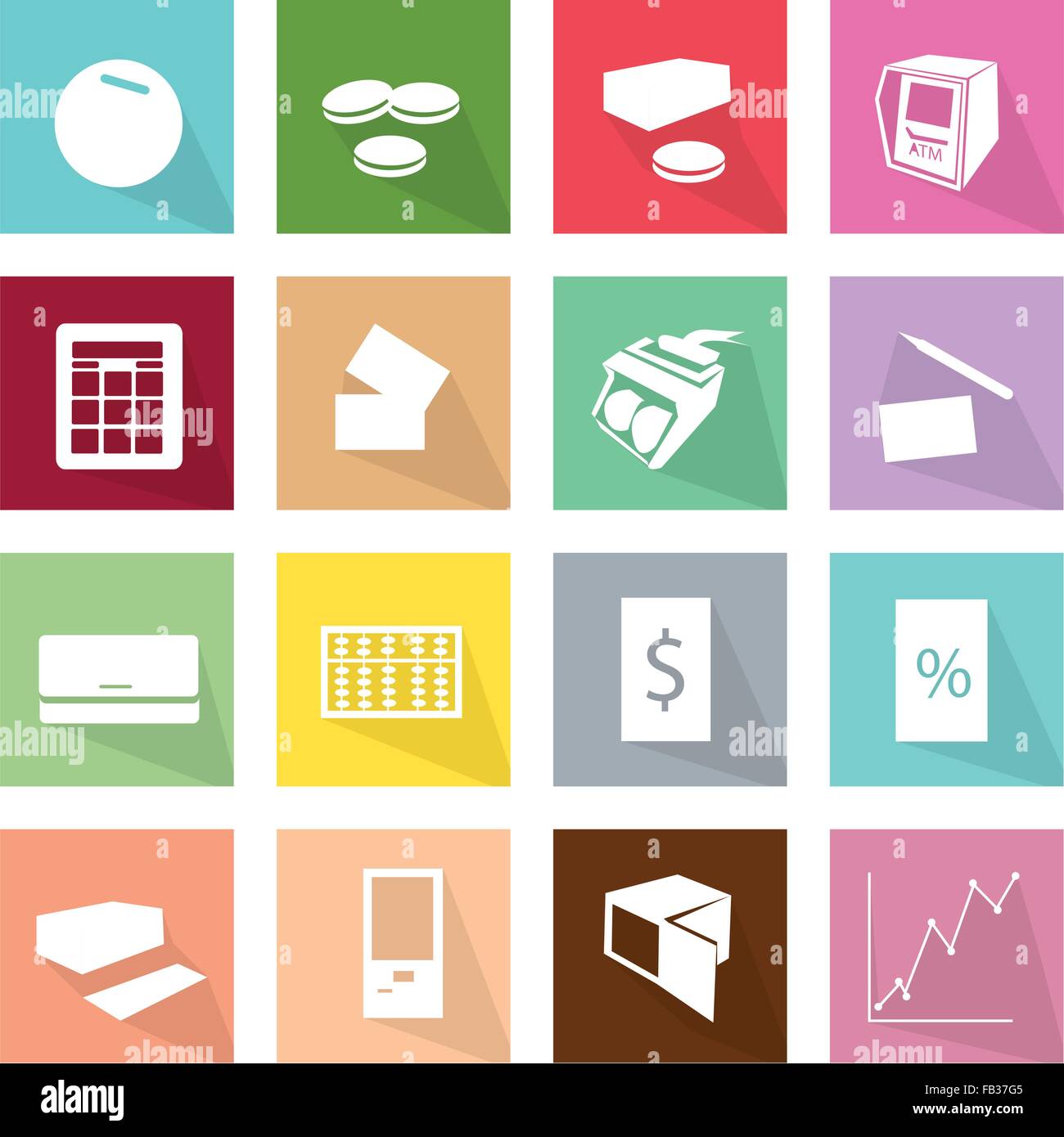 Flat Icons, Illustration Set of 16 Business Item and Equipment Icon ...