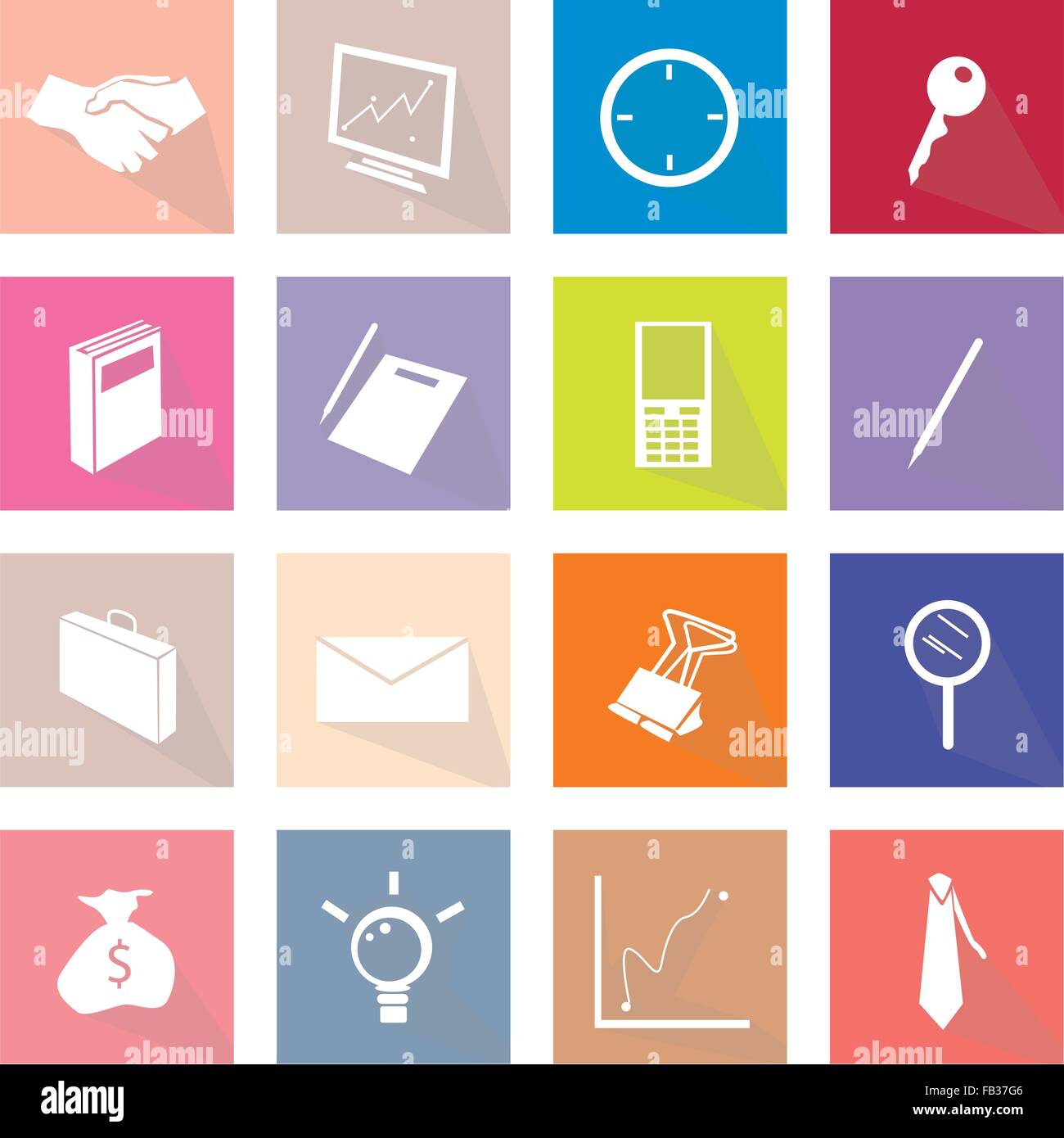 Flat Icons, Illustration Set of 16 Business Item and Equipment Icon ...