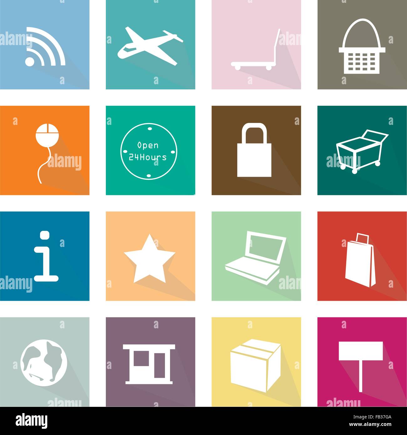 Flat Icons, Illustration Set of 16 Online Shopping and E-commerce Item ...