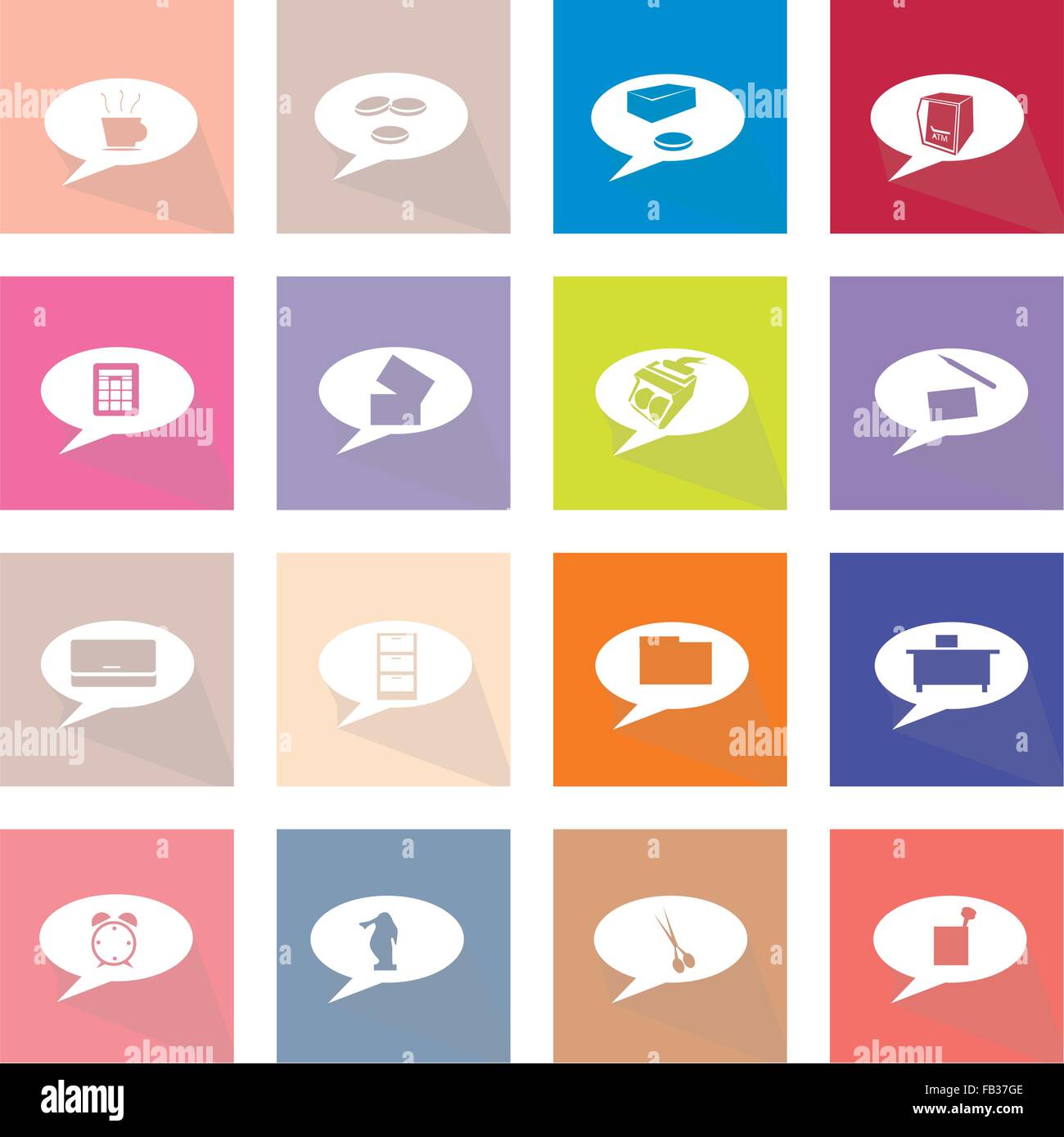 Flat Icons, Illustration Set of 16 Speech Bubbles or Thought Bubbles ...