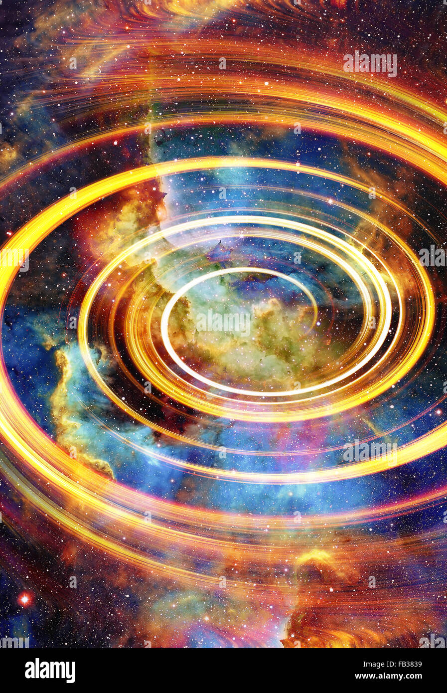 Nebula, Cosmic space and stars with light circle, color cosmic abstract ...