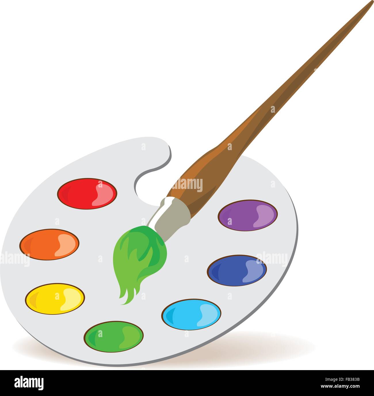 Paintbrush and palette with basic colors. EPS8 vector illustration ...
