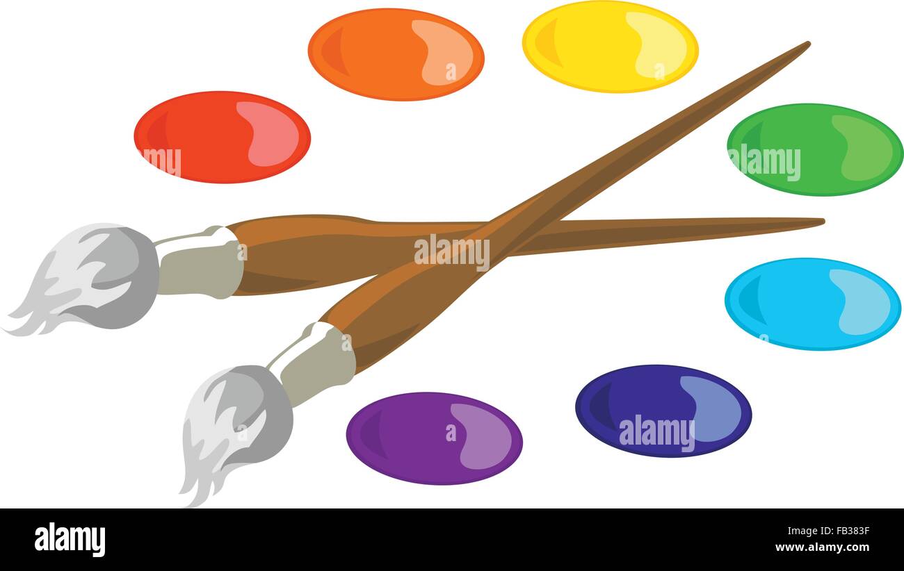 Paintbrushes and seven basic paint colors. EPS8 vector illustration ...