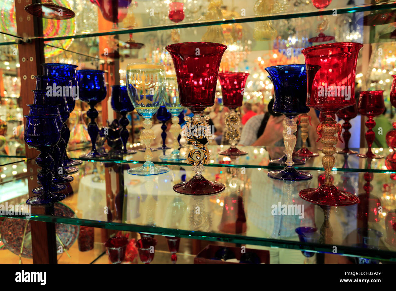 Colourful Murano Glass on display in a shop window, Murano Island ...