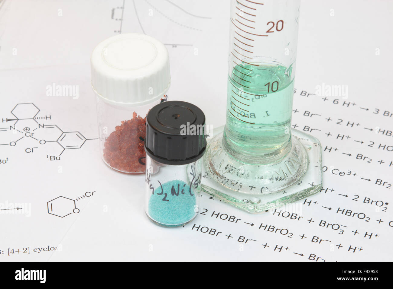 Reagents on a sheet with chemical formulas Stock Photo - Alamy