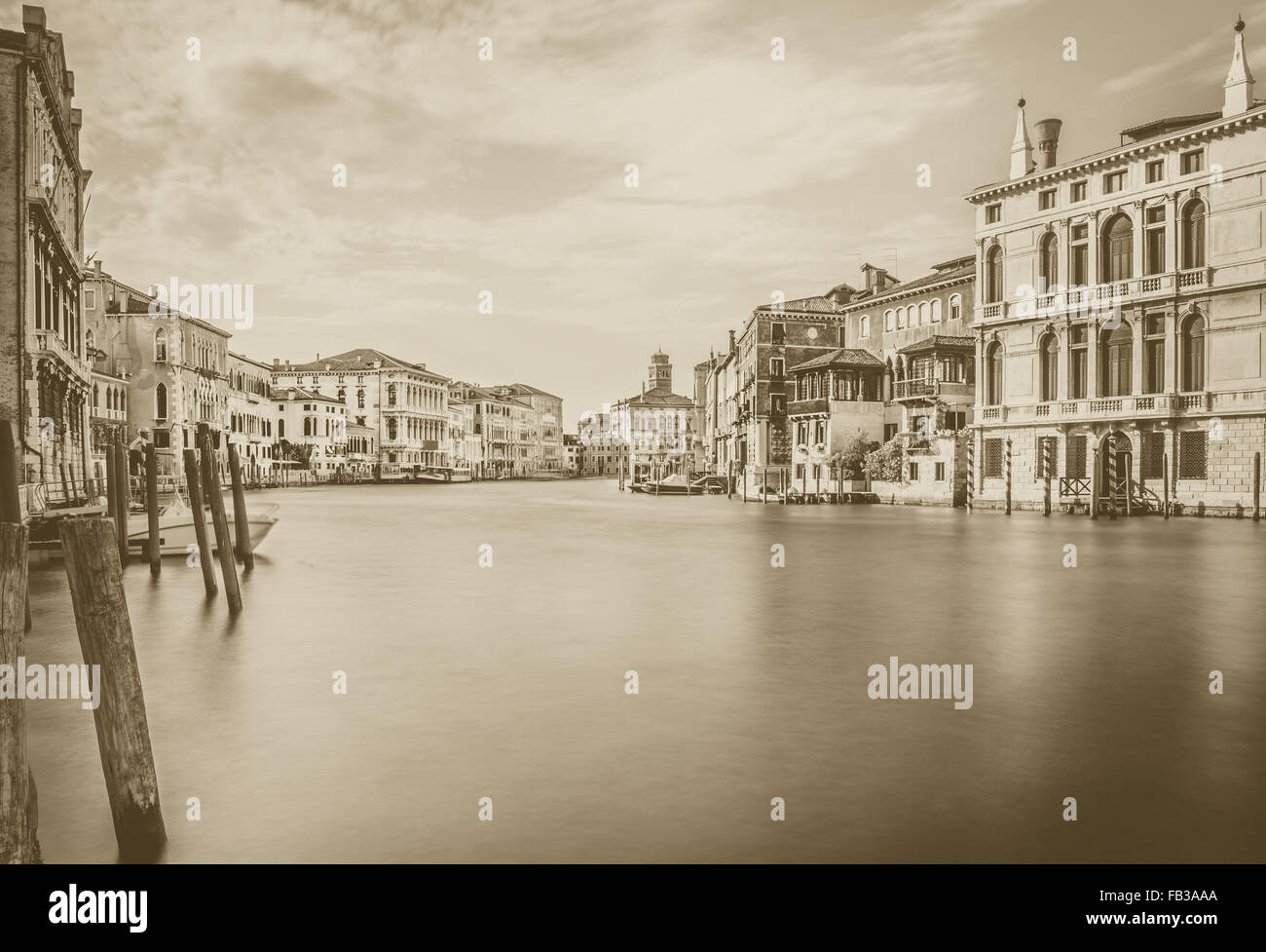 Black and white Grand Canal scenery in antique Venice, Italy Stock ...