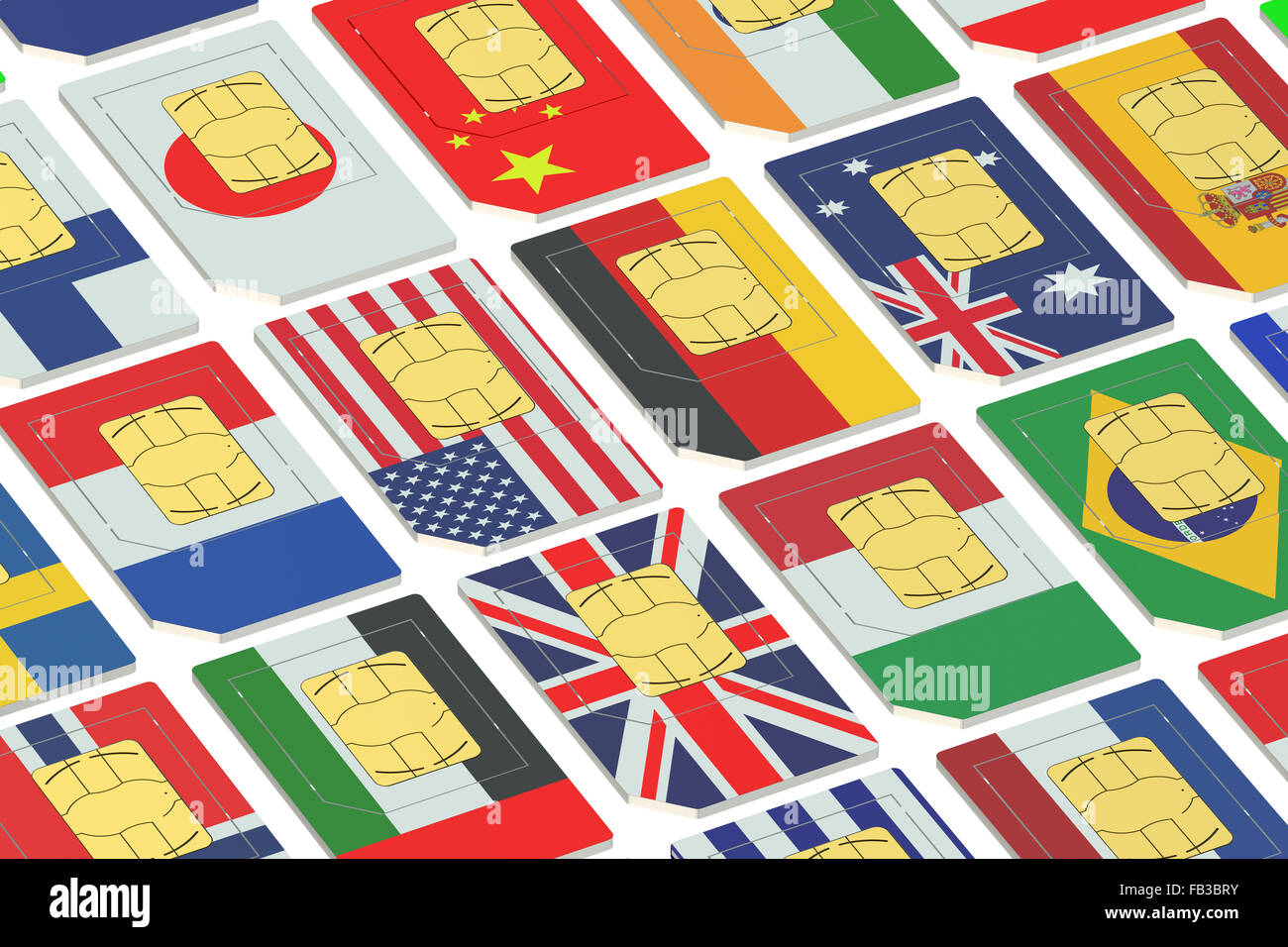 International SIM cards with flags isolated on white background Stock ...