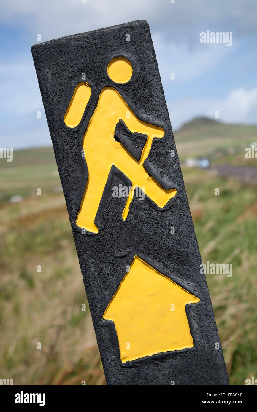 Yellow Hiking Sign with Rural Background Stock Photo - Alamy